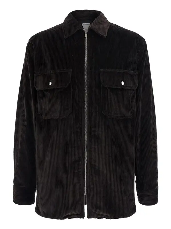 Bottega Veneta Brown Shirt With Classic Collar And Two Patch Pockets On The Front In Corduroy For - Multicolor