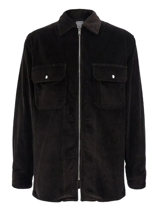 Bottega Veneta Brown Shirt With Classic Collar And Two Patch Pockets On The Front In Corduroy For - Multicolor