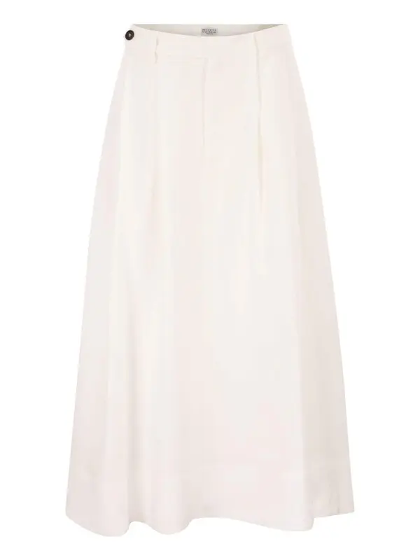 Brunello Cucinelli Fluid Viscose And Linen Twill Sartorial Skirt - Cream