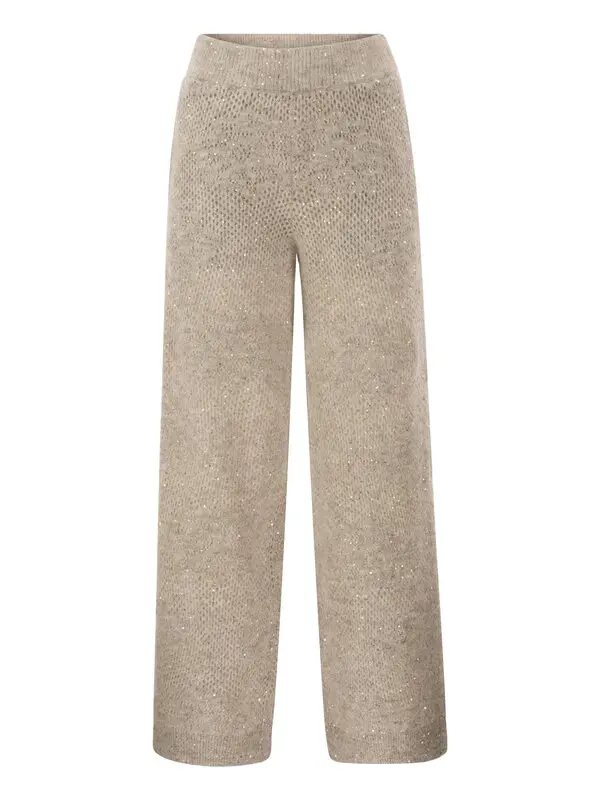 Brunello Cucinelli Open-knit Trousers With Sequins - Cream