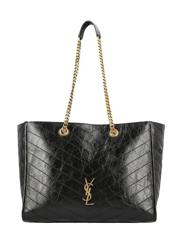 Saint Laurent Calfskin Chevron Quilted Tote - Black