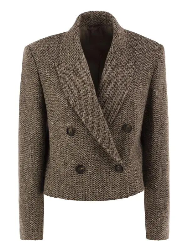Brunello Cucinelli Double-breasted Herringbone Blazer - Brown