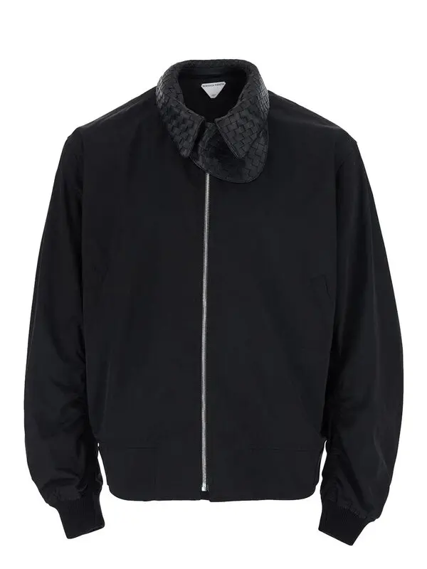 Bottega Veneta Tech Fabric Intreccio Leather Collar Jacket - Multicolor