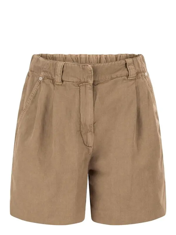 Brunello Cucinelli Cotton And Linen Shorts With Jewellery - Brown