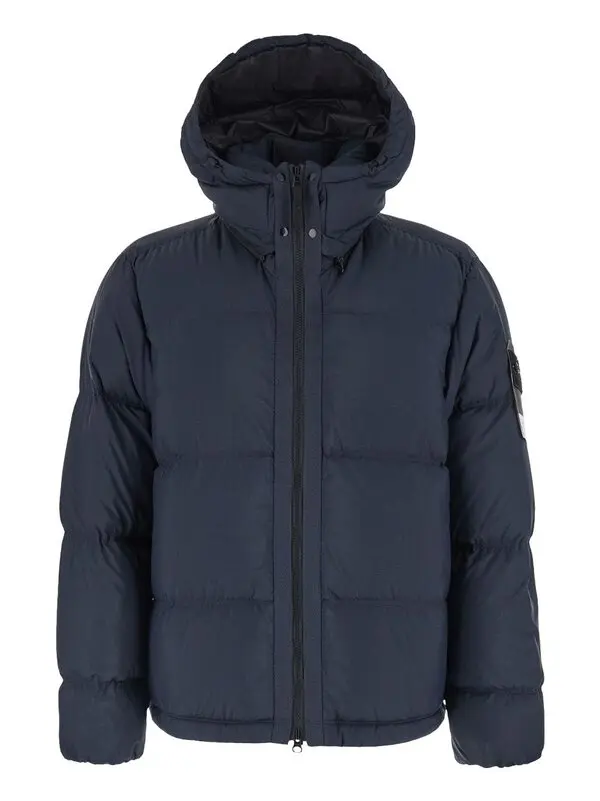 Stone Island Blue Down Jacket With Removable Hood And Logo Patch On The Sleeve In Tech Fabric For - Multicolor