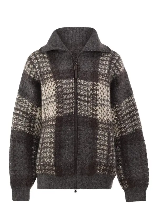 Brunello Cucinelli Jacquard Knit Sequined Bomber Cardigan - Multicolor