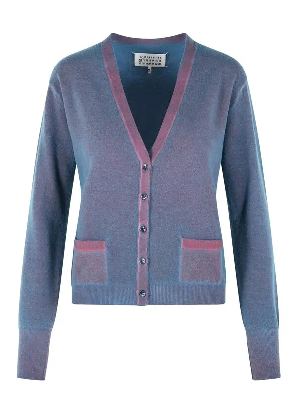 MAISON MARGIELA Virgin Wool V-neck Cardigan - Blue
