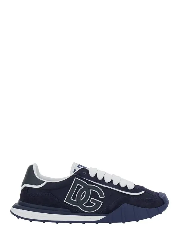 Dolce & Gabbana Atletic' Blue Sneakers With Logo Lettering On The Back And Logo Patch On The Side In Suede And Tech Fabric For - Multicolor
