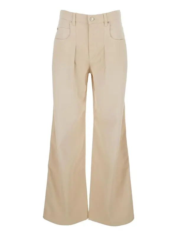 Isabel Marant Étoile Rodayna' Beige Jeans With Logo Patch On The Back And Wide Leg In Denim For - Multicolor
