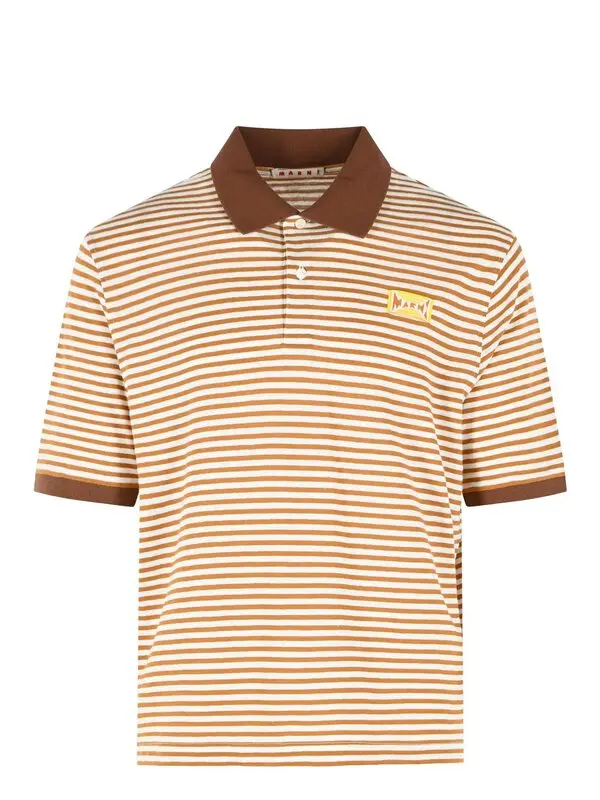 Marni Two-tone Linen Blend Polo Shirt - Cream