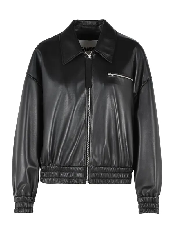 JIL SANDER Leather Bomber Jacket - Black