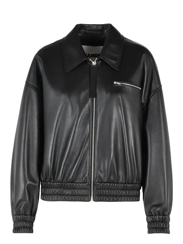 JIL SANDER Leather Bomber Jacket - Black