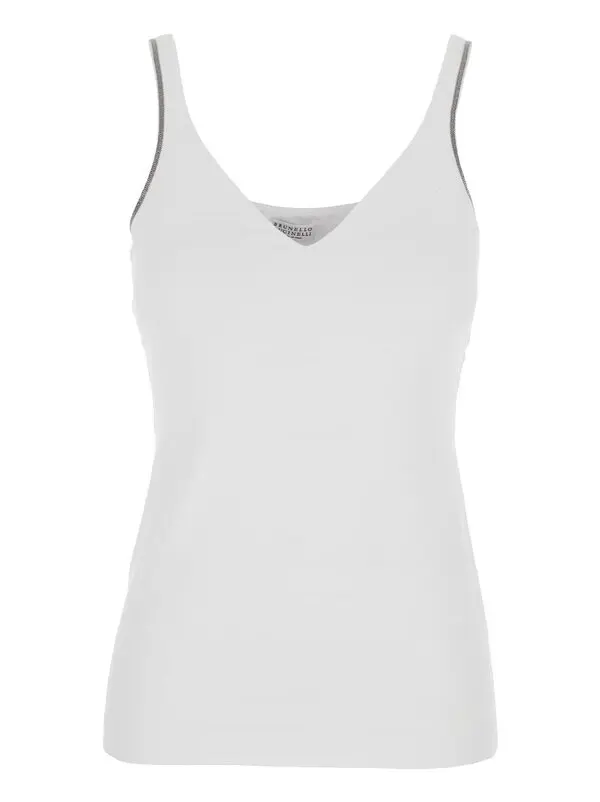 Brunello Cucinelli Monile-trimmed V-neck Tank Top - White