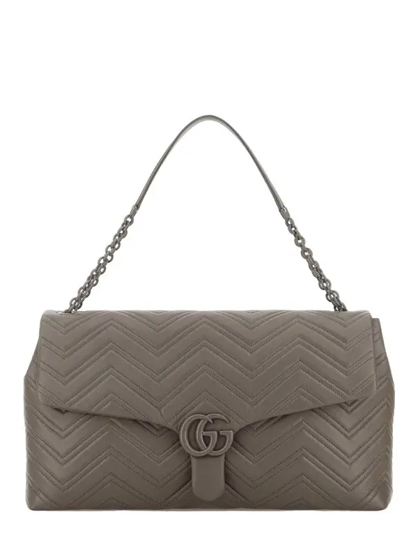 Gucci Grey Leather Maxi Gg Marmont Shoulder Bag - Gray