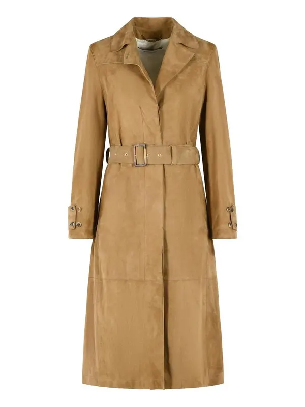 GOLDEN GOOSE Suede Trench Coat - Cream