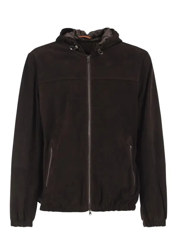 Herno Suede Goatskin Hooded Jacket - Brown