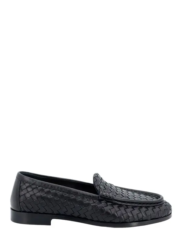 Bottega Veneta Silenzio Leather Loafers With Intrecciato Motif - Black