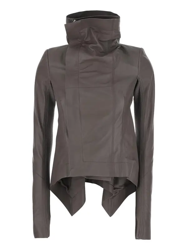 Rick Owens Oversized 'naska' Jacket With High Collar And Front Zip Closure In Grey Leather For - Multicolor