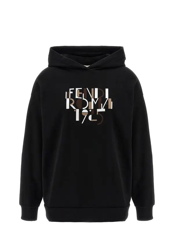 Fendi Cotton Logo Embroidered Hoodie - Black