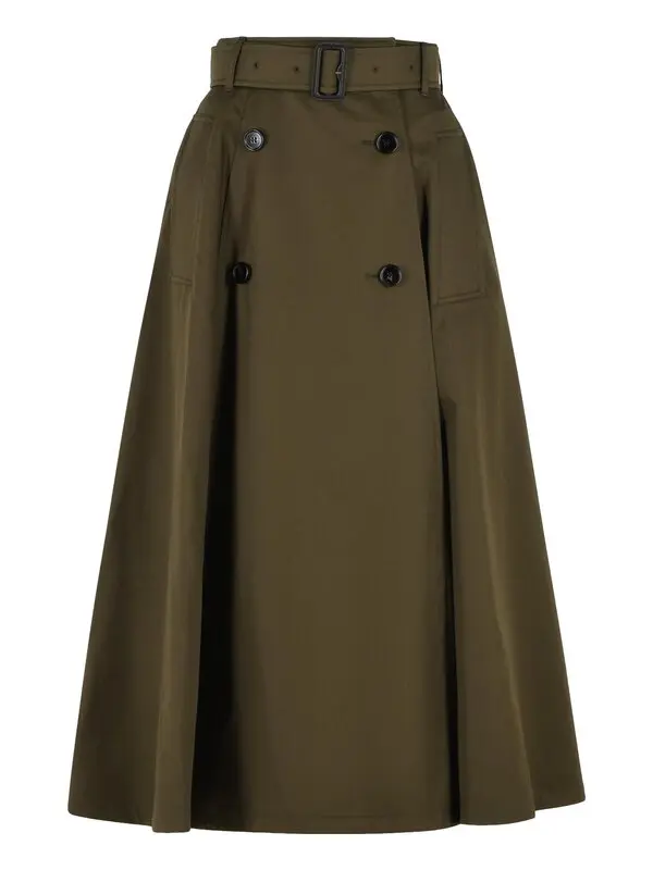 Burberry Brenda Cotton Gabardine Trench Skirt - Green
