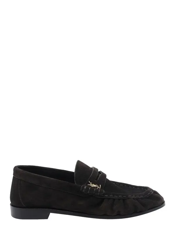 Saint Laurent Le Loafer Suede Loafers With Monogram - Brown