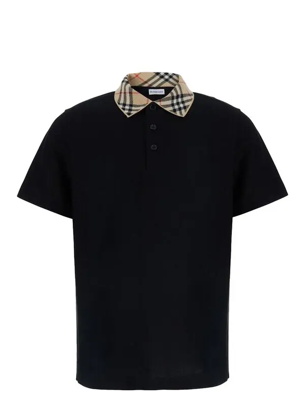 Burberry Evan' Black Polo Shirt With Check Motif Collar In Cotton For - Multicolor