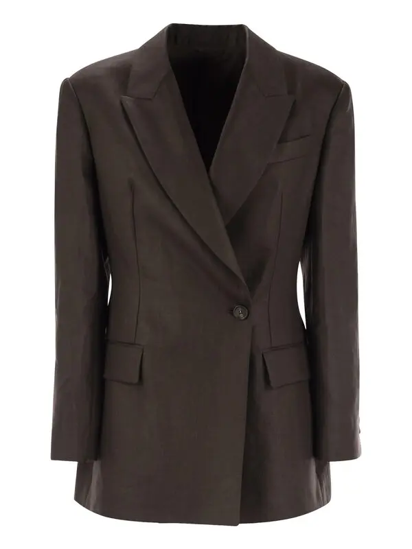 Brunello Cucinelli Shiny Linen Twill Jacket With Necklace - Brown