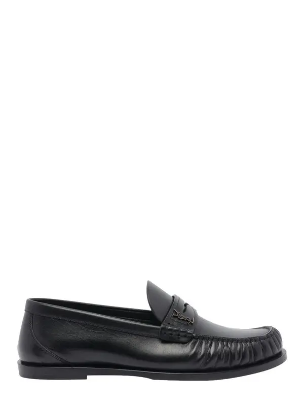 Saint Laurent Penny Loafers In Smooth Calfskin Leather With Monogram - Black