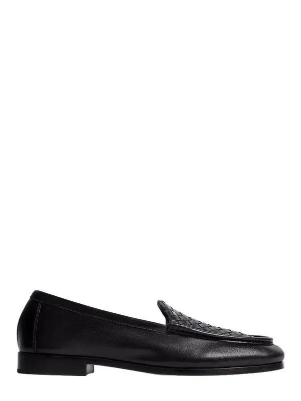 Bottega Veneta Silenzio Woven Leather Loafers - Black