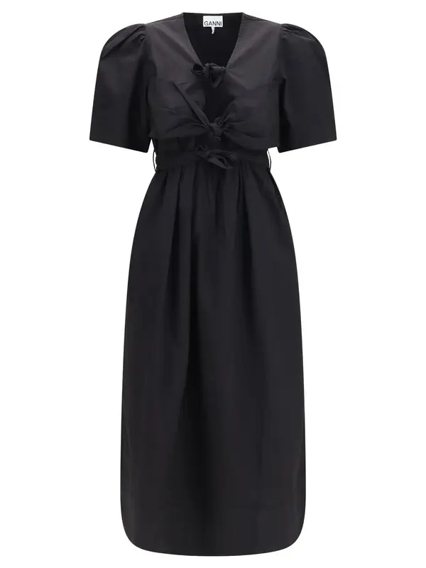 GANNI Bow-embellished Stretch Cotton Midi Dress - Black