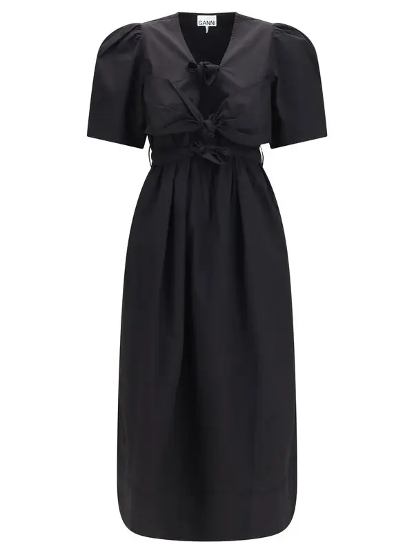 GANNI Stretch Cotton Midi Dress - Black