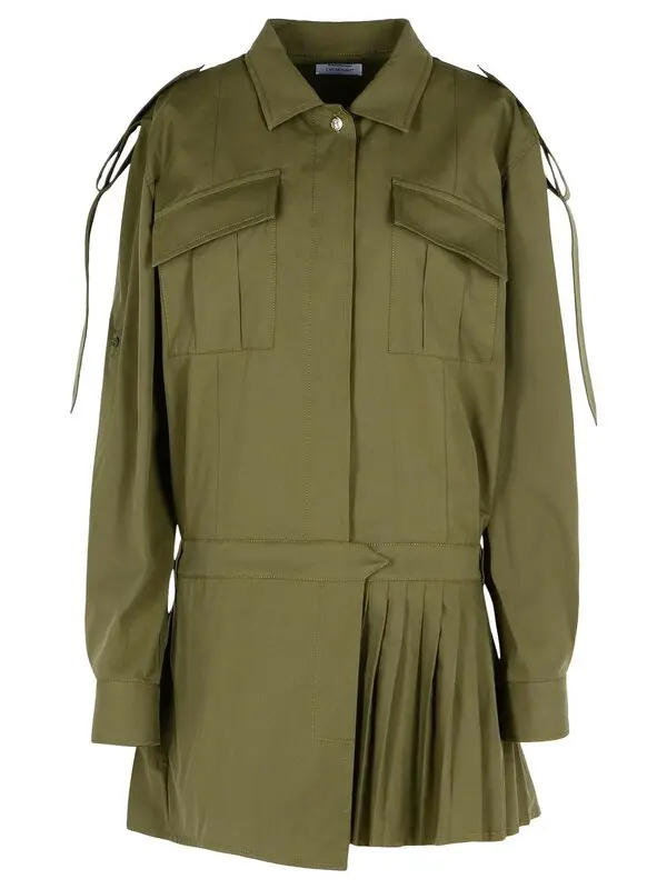 Off-White Cotton Shirt Dress - Green