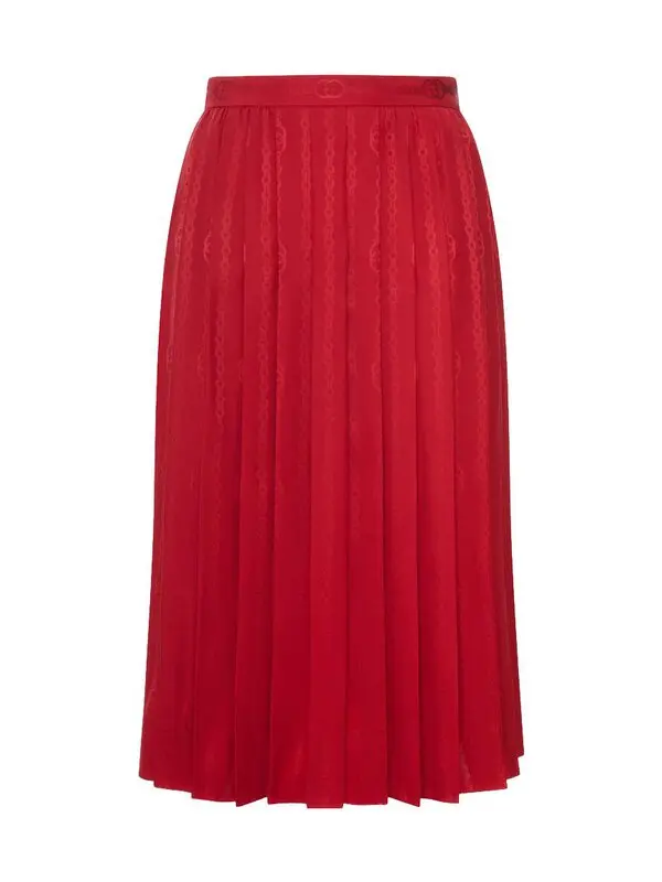 Gucci Jacquard Silk Midi Skirt With Gg Cross Chain - Red