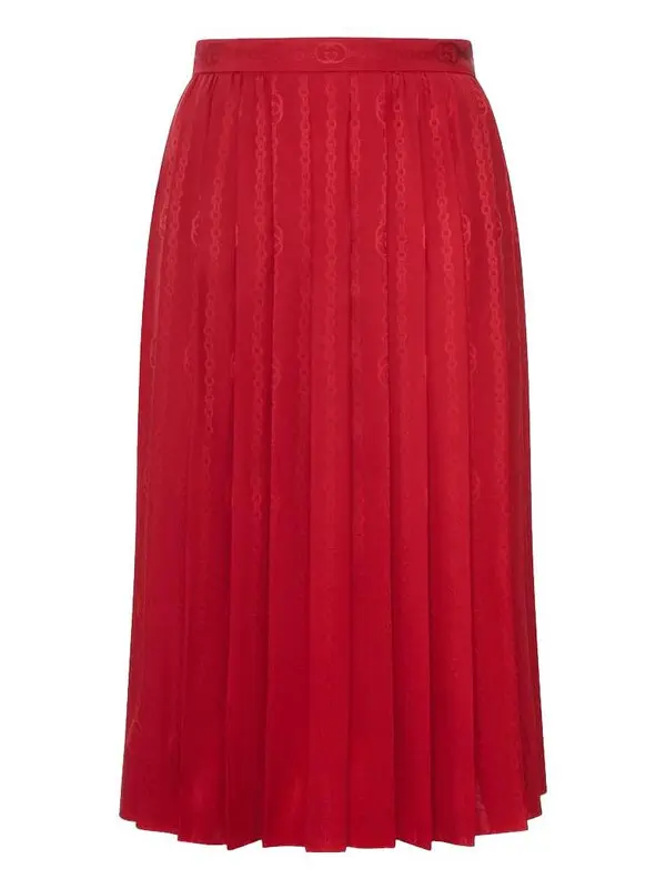Gucci Silk Jacquard Midi Skirt With Gg Cross Chain - Red
