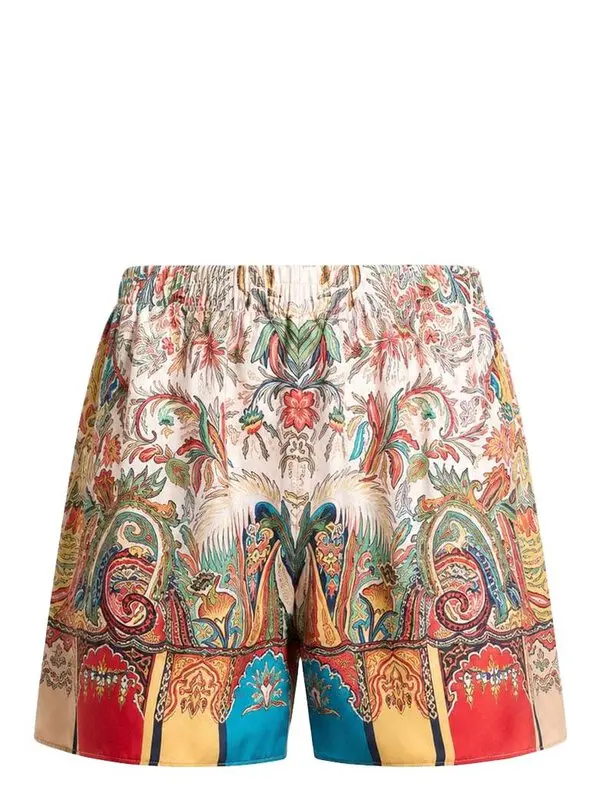 Etro Peau D`ange Silk Shorts With Paisley Foliage Motif - Multicolor