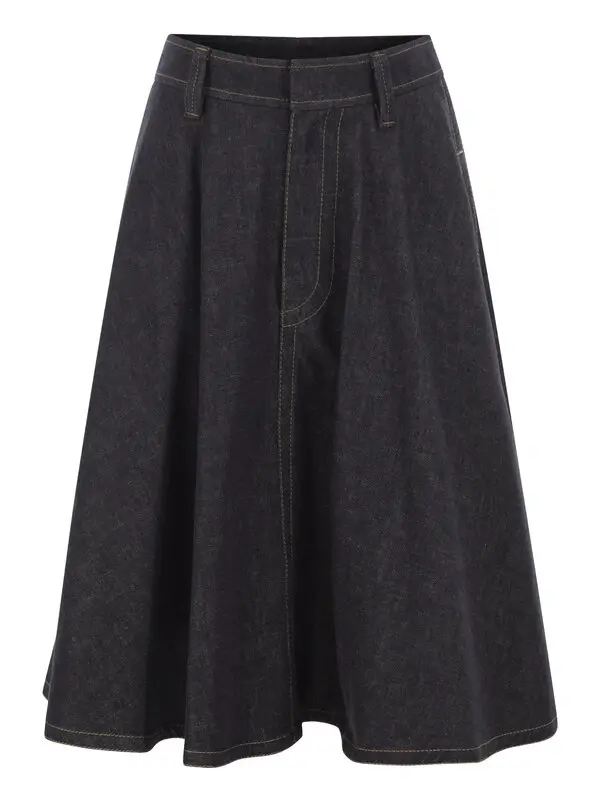 Brunello Cucinelli Cotton Denim Midi Skirt - Multicolor