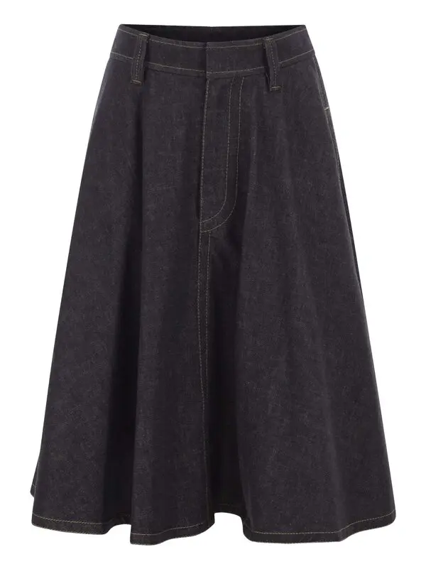 Brunello Cucinelli Cotton Denim Midi Skirt - Multicolor