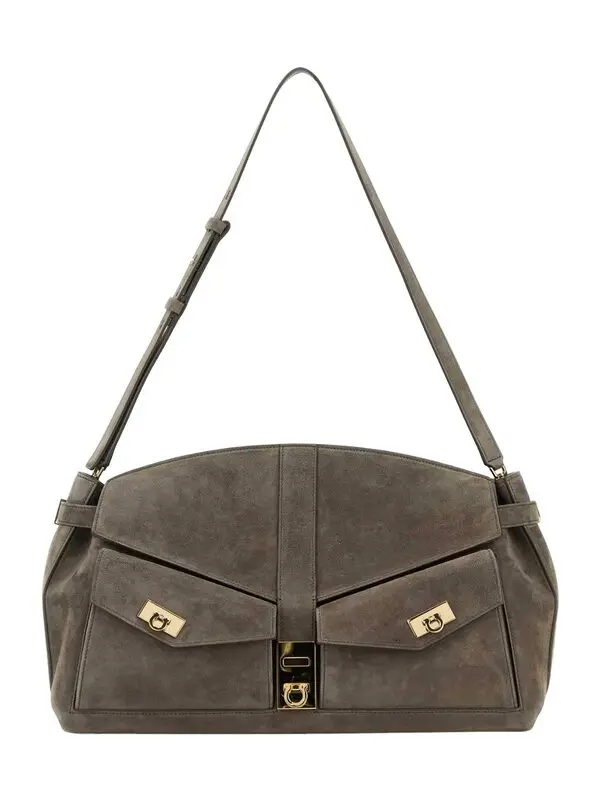 FERRAGAMO Suede Shoulder Bag - Gray