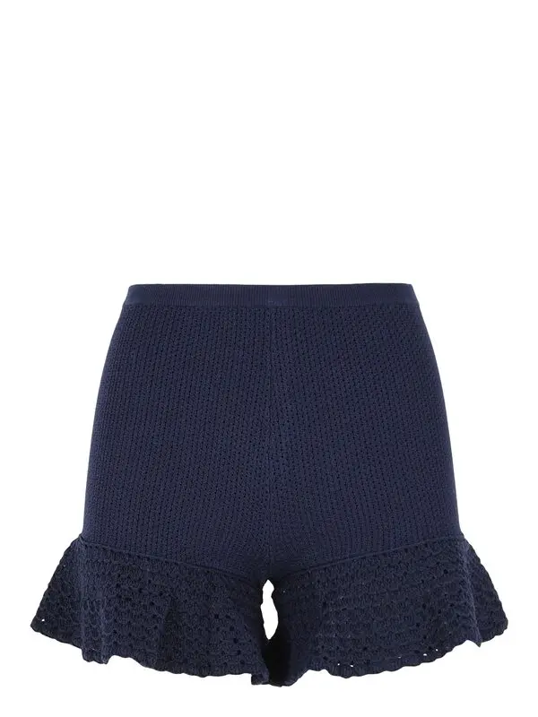 SELF-PORTRAIT Navy Viscose Blend Shorts - Blue