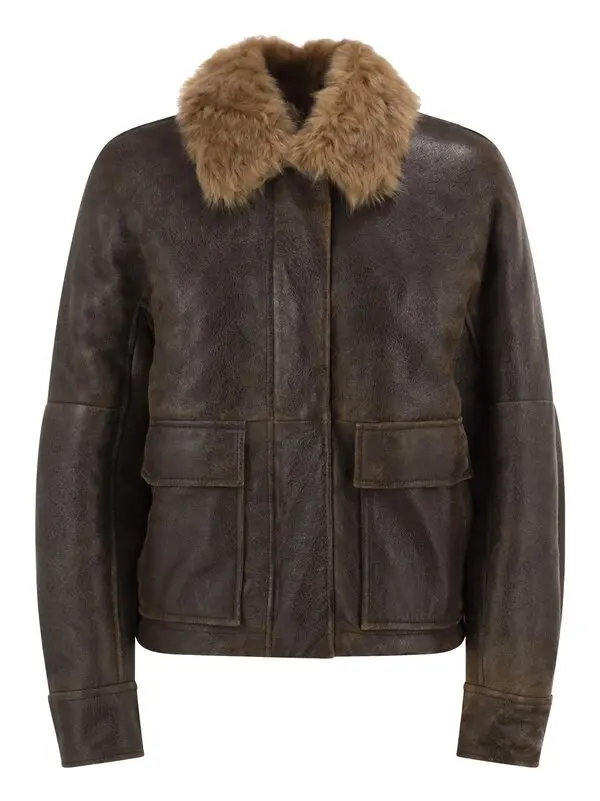 Brunello Cucinelli Sheepskin Jacket With Fur Collar - Brown