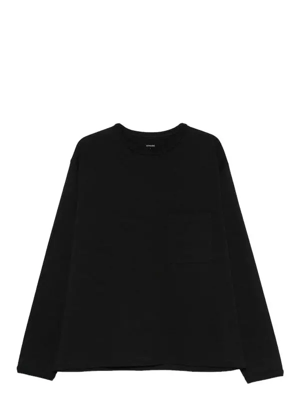 LEMAIRE Solid Cotton Long Sleeve Crew Neck Sweatshirt - Black
