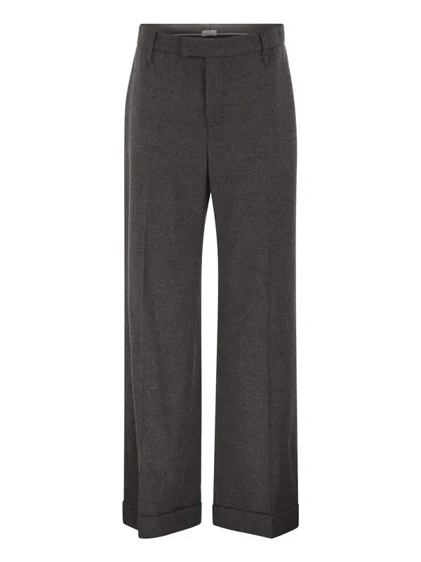 Brunello Cucinelli Virgin Wool And Cashmere Tailored Trousers With Turn-up Hem - Multicolor