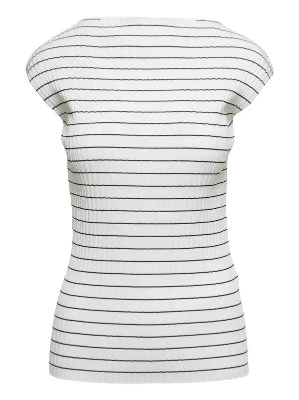 Sportmax White T-shirt With Sailor Neck In Cotton - Multicolor