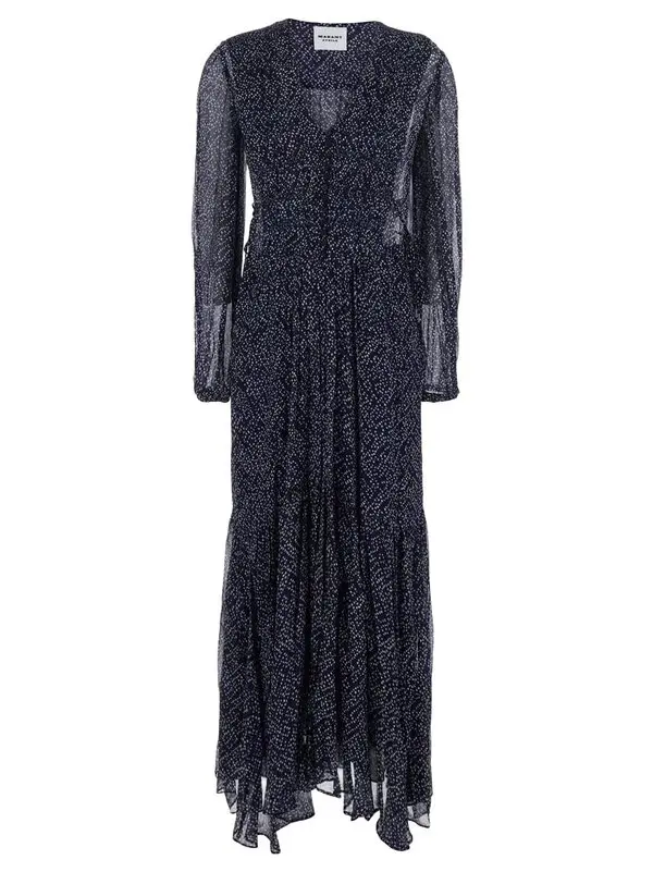 Isabel Marant Étoile Midi Dress 'briane' With V-neck And All-over Polka Dot Motif In Blue Viscose For - Multicolor
