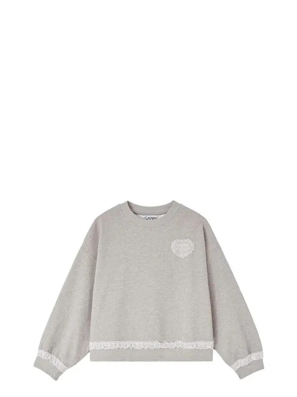 GANNI Organic Cotton Sweatshirt With Lace Details - Gray