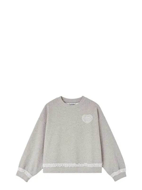 GANNI Organic Cotton Sweatshirt With Lace Details - Gray