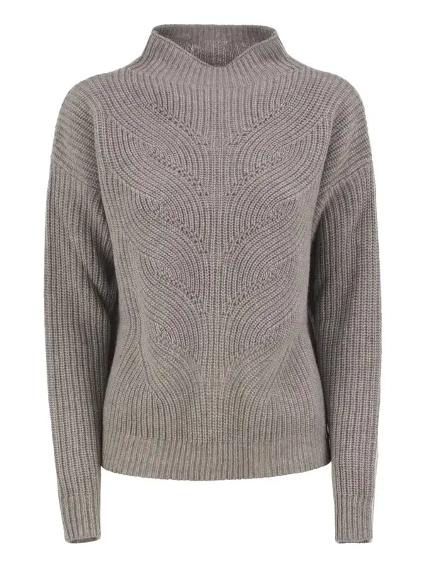 Herno Pure Wool Textured Knit High Neck Jumper - Gray