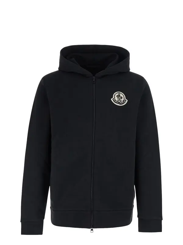 Moncler Black Sweatshirt With Logo Patch On The Front In Cotton For - Multicolor