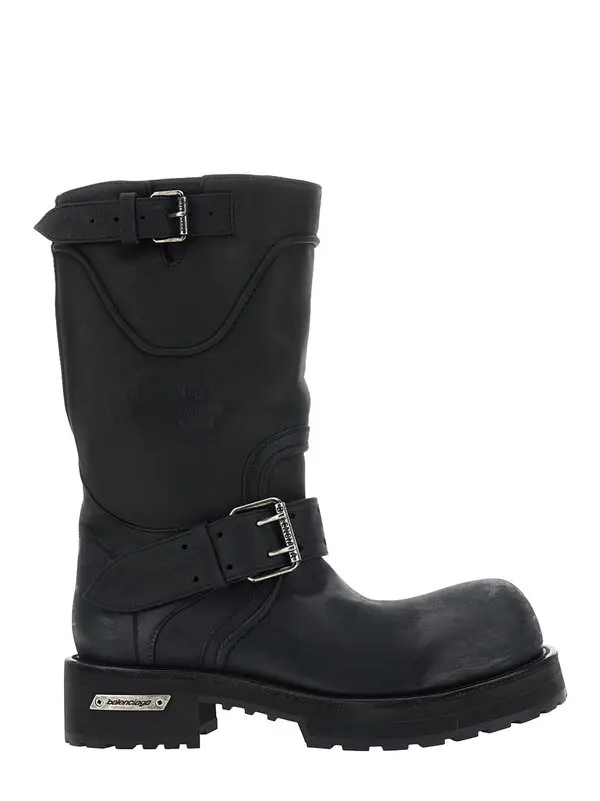 Balenciaga Venom' Black Boots With Adjustable Buckle Straps And Logo Plate On The Side In Leather For - Multicolor