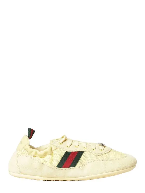 Gucci Suede And Mesh Low-top Sneakers - Cream